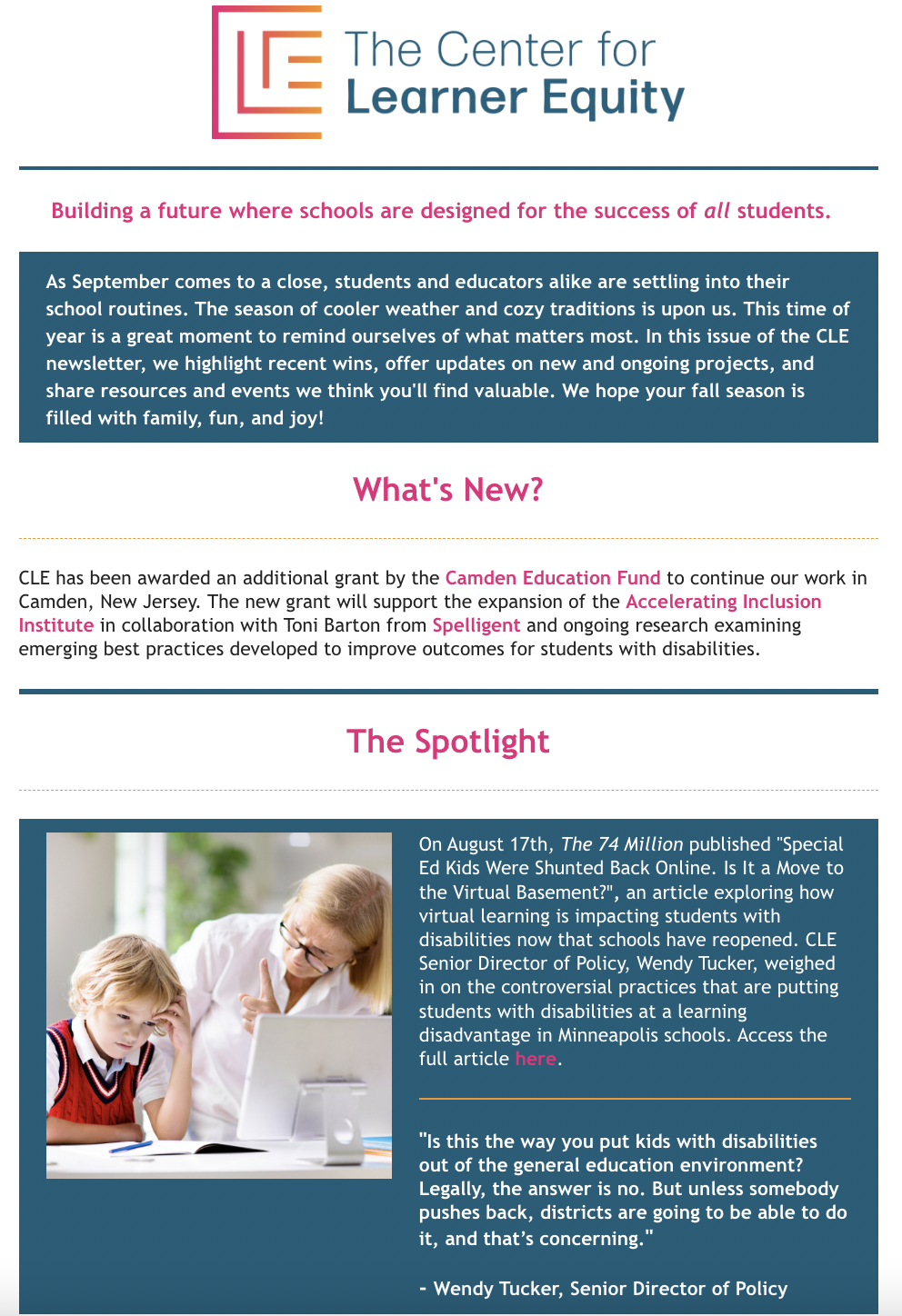 September 2022 Newsletter - The Center for Learner Equity